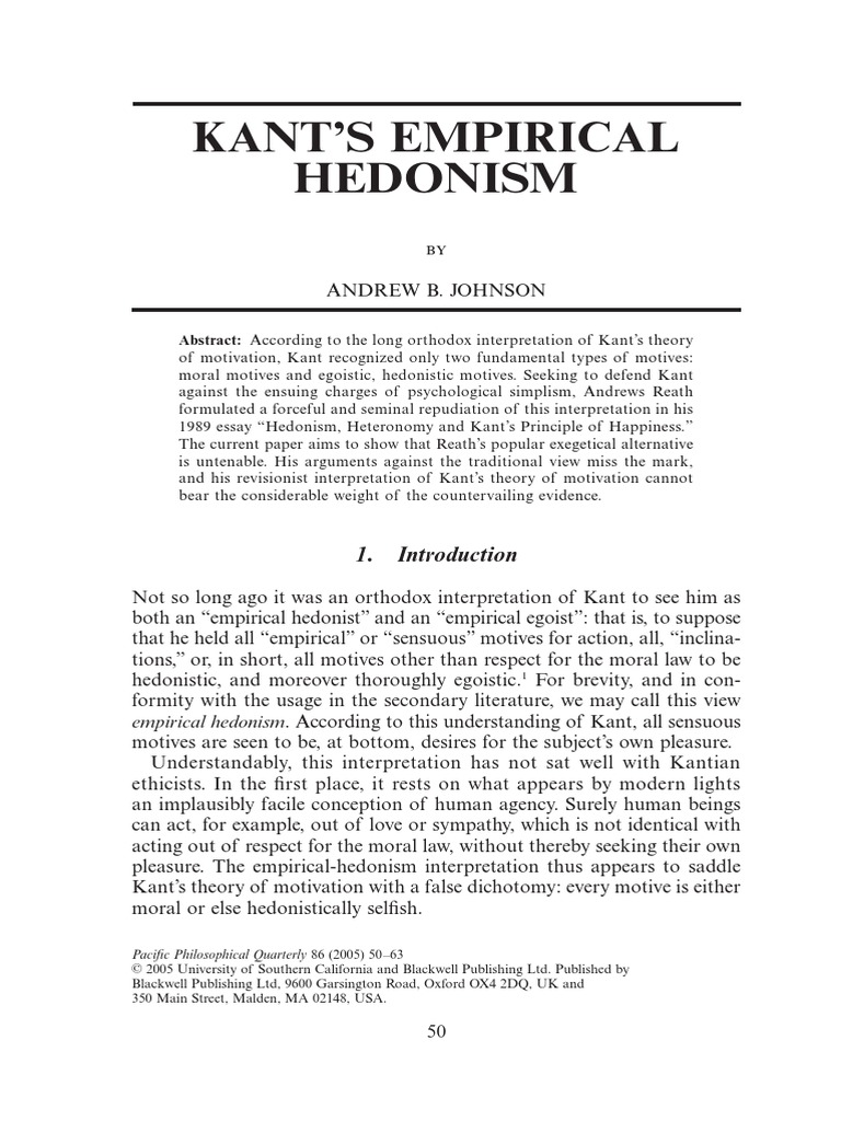 Kant's Empirical Hedonism | PDF | Pleasure | Hedonism