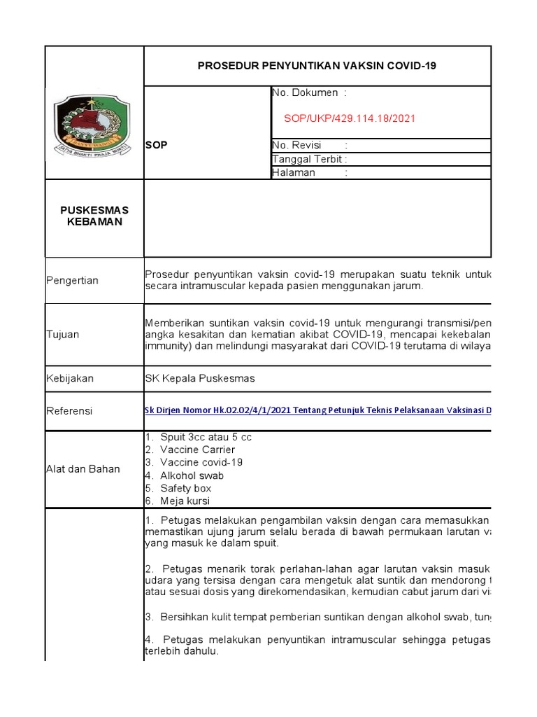 Sop Mekanisme Pelayanan Vaksin Covid-19 | PDF