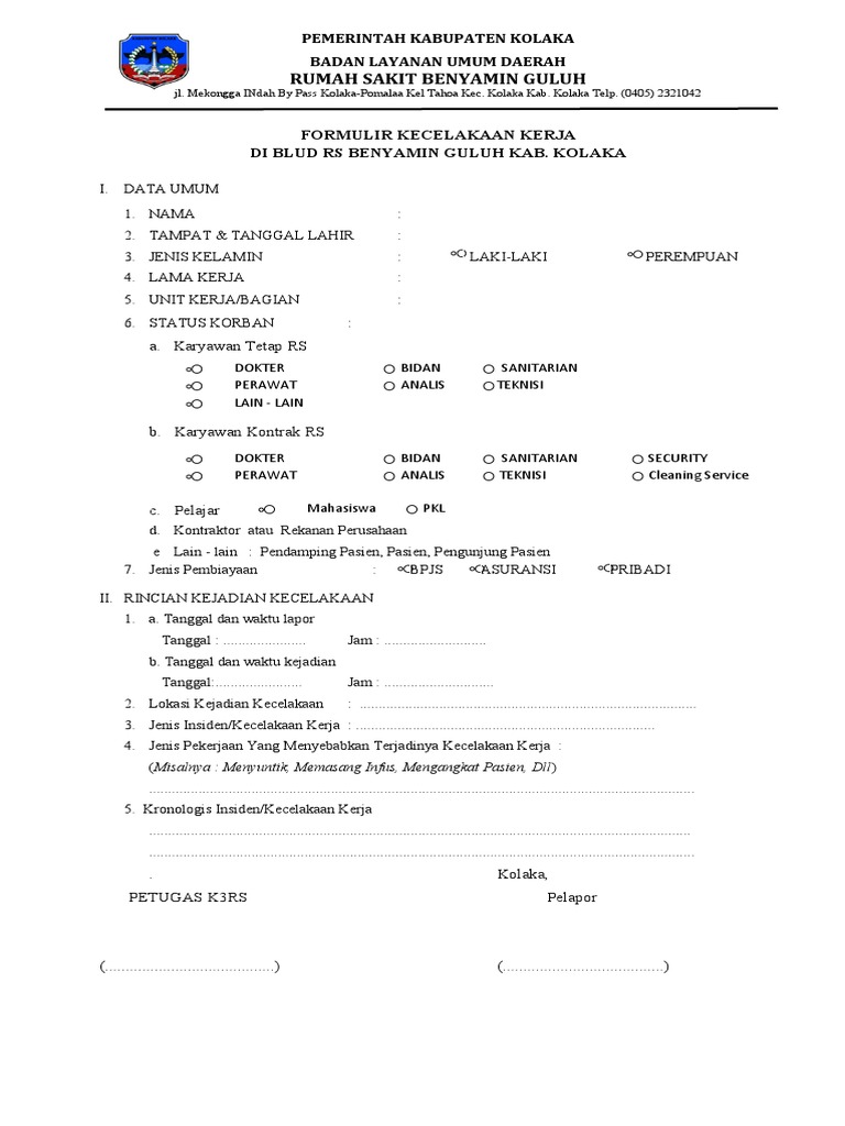 Formulir Kecelakaan Kerja Rsbg Pdf