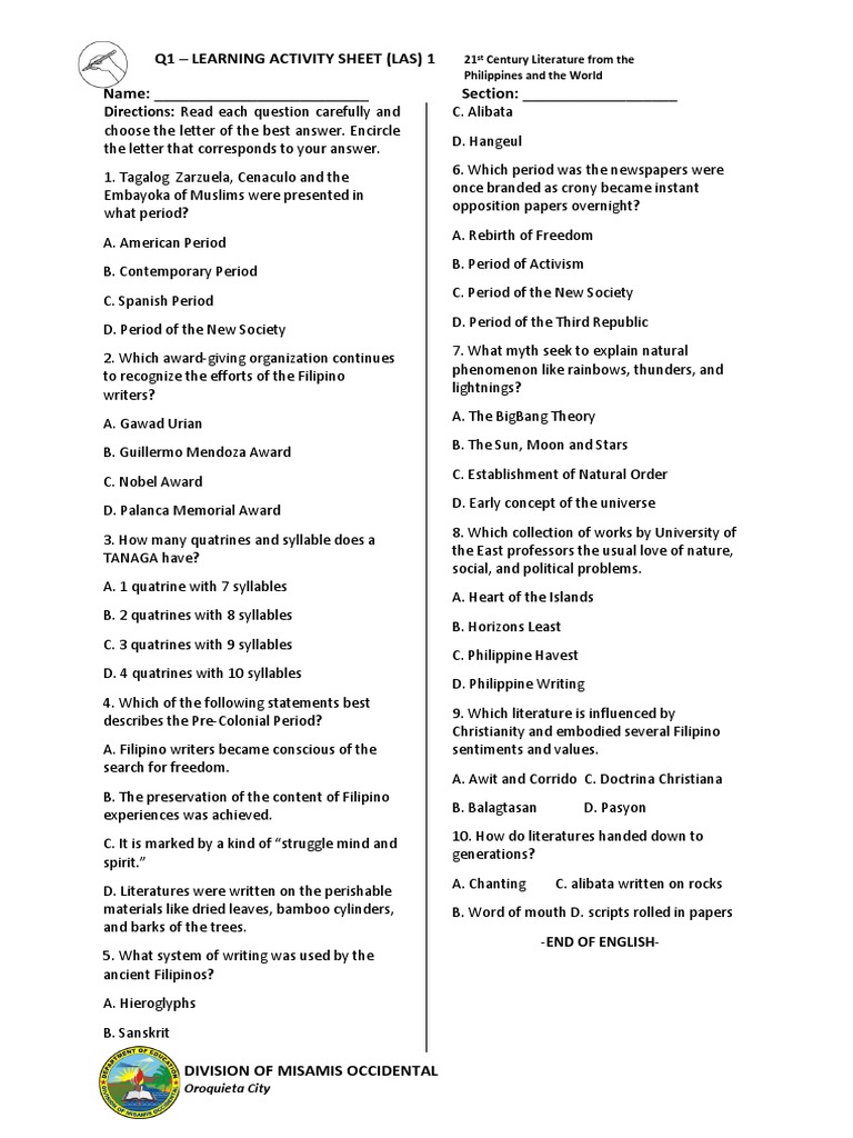 Q1 - Learning Activity Sheet (Las) 1 Name: - Section | PDF