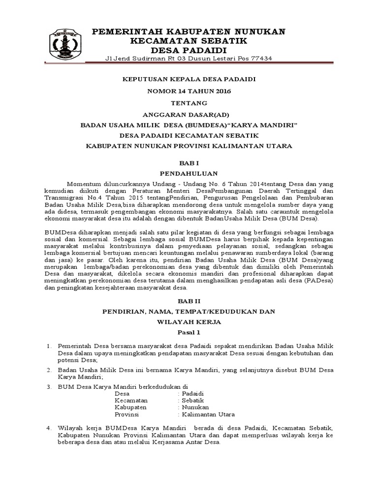 Draft AD - ART BUMDESA PI | PDF