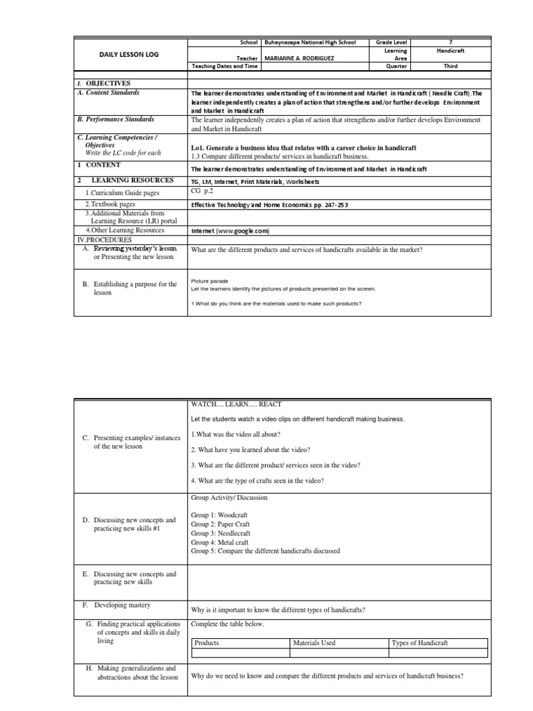 Daily Lesson Log: Objectives | PDF | Learning | Teachers
