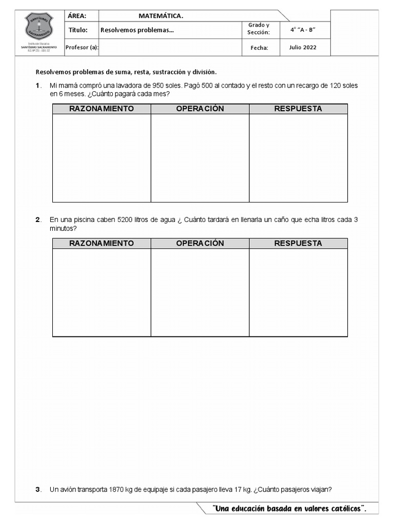 Resuelven Problemas 4to Grado | PDF