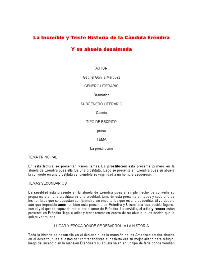 La Increíble y Triste Historia de La Cándida Eréndira | PDF | Novelas ...