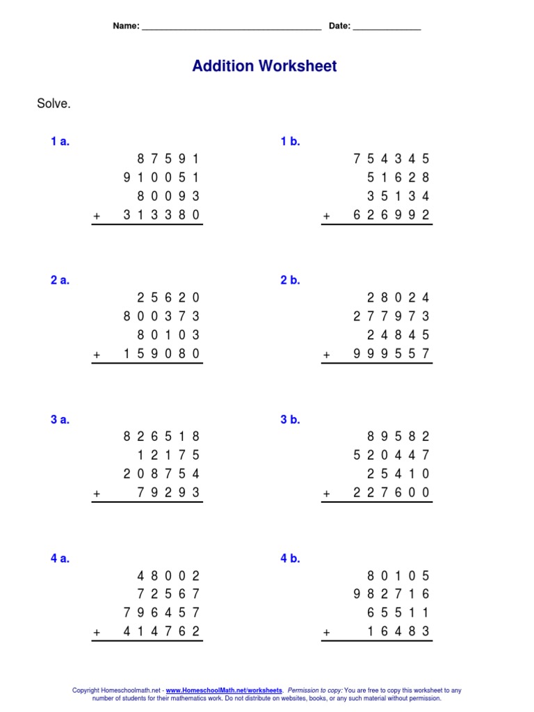 Addition Worksheet: Name: - Date | PDF | Intellectual Works | Mass Media
