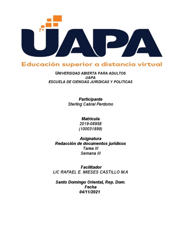 Tarea IIISemana III Redacción de Documentos Jurídicos | PDF | Narración | Lingüística