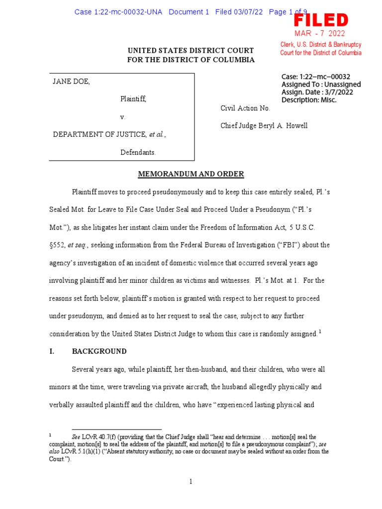 Case: 1:22 MC 00032 Assigned To: Unassigned Assign. Date: 3/7/2022 ...