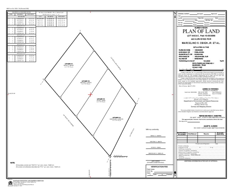 Plan of Land: Marcelino S. Obien Jr. Et Al | PDF | Surveying