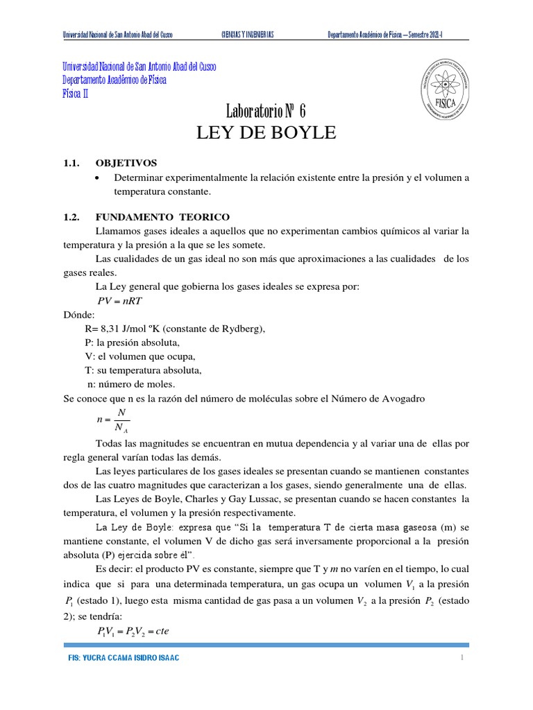6°experimento Ley de Boyle para Ciencias y Ingenierias | PDF | Gases | Mecánica estadística