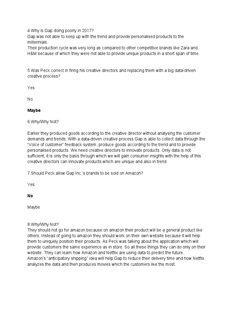 Assignment 3 - Predicting Consumer Tastes With Big Data at GAP | PDF ...