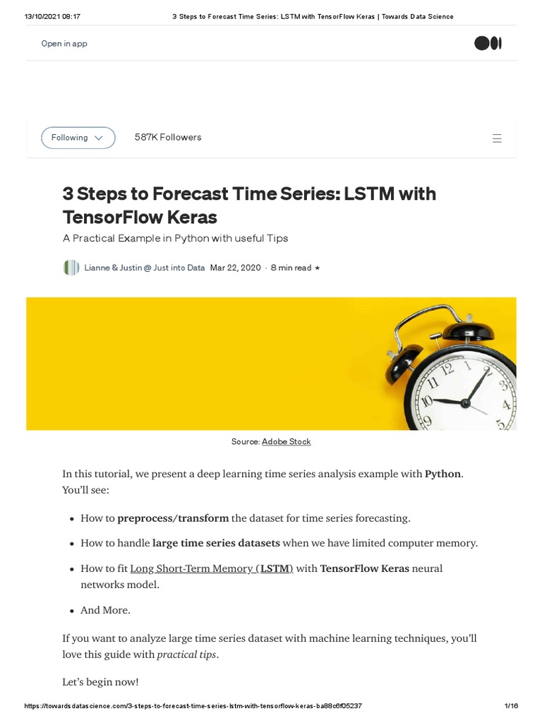 3 Steps To Forecast Time Series - LSTM With TensorFlow Keras - Towards Data Science | PDF | Time ...