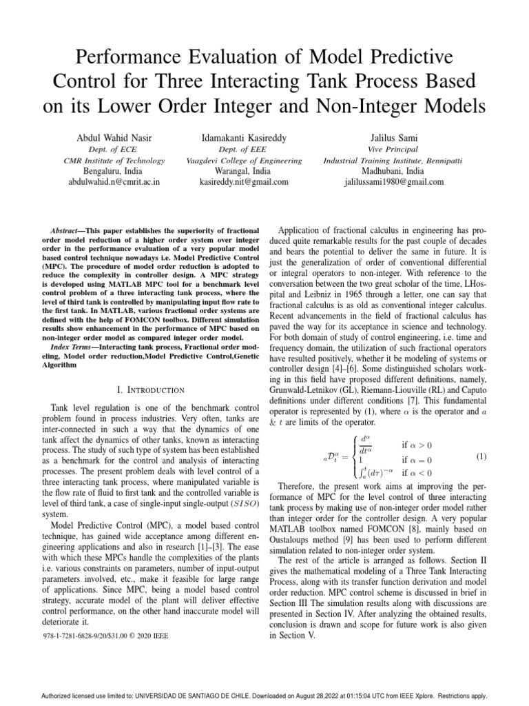Performance Evaluation of Model Predictive Control For Three Interacting Tank Process Based On ...