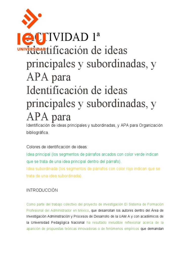 Act4-Identificación de Ideas Principales, Subordinadas y APA - Sem4 | PDF | Teoría | Conocimiento