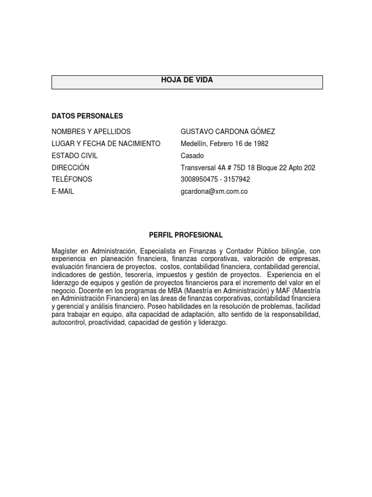 HV Gustavo Cardona | PDF | Presupuesto | Contador