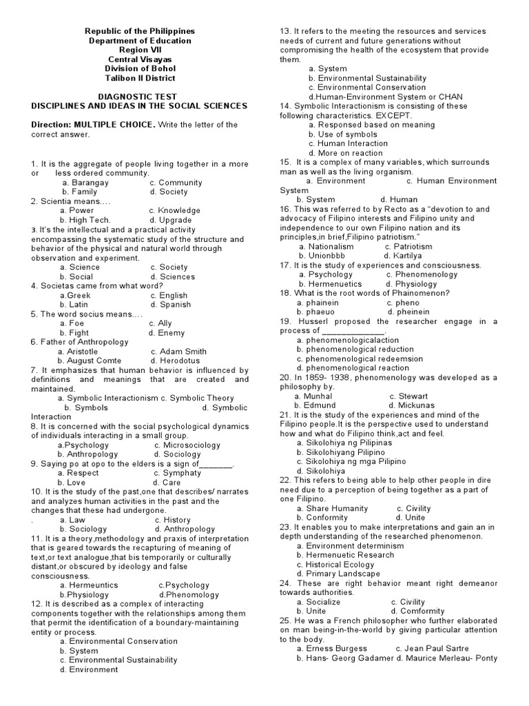 Diagnostic Diss With Answer Key | PDF | Institution | Phenomenology ...
