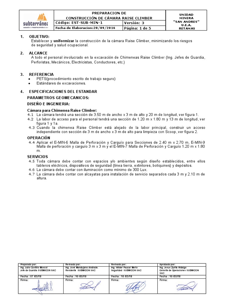 Estandar-Min 01 Preparacion de Construcción de Cámara Raise Climber | PDF
