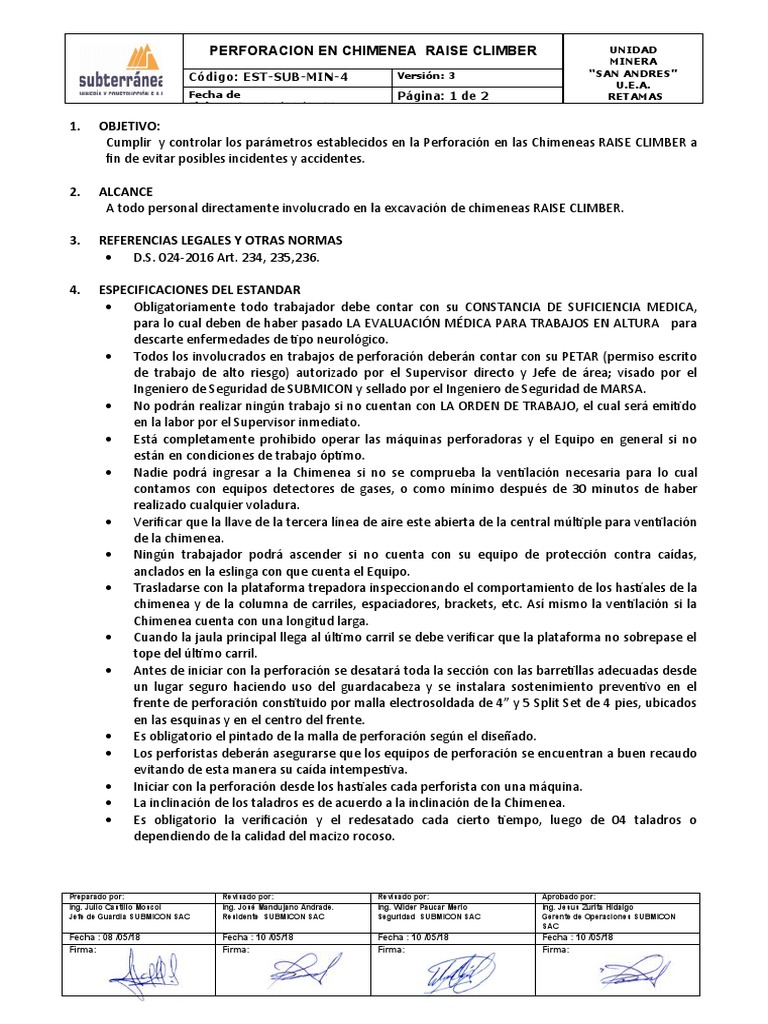 Estandar-Min 04 Perforacion en Chimenea Raise Climber | PDF | Chimenea