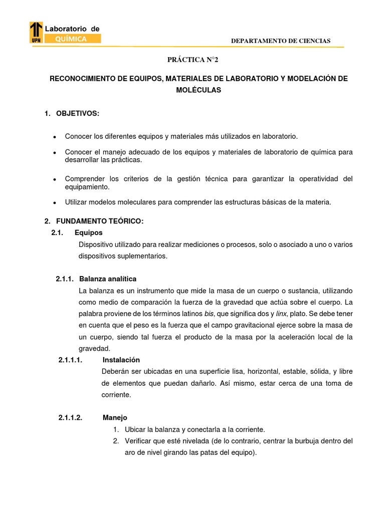 Práctica Nº02 - Reconocimiento de Equipos, Materiales de Laboratorio y ...