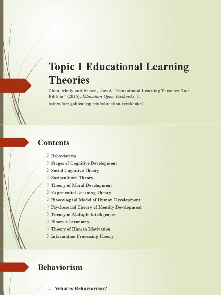 Topic 1 Educational Learning Theories | PDF | Behaviorism | Learning
