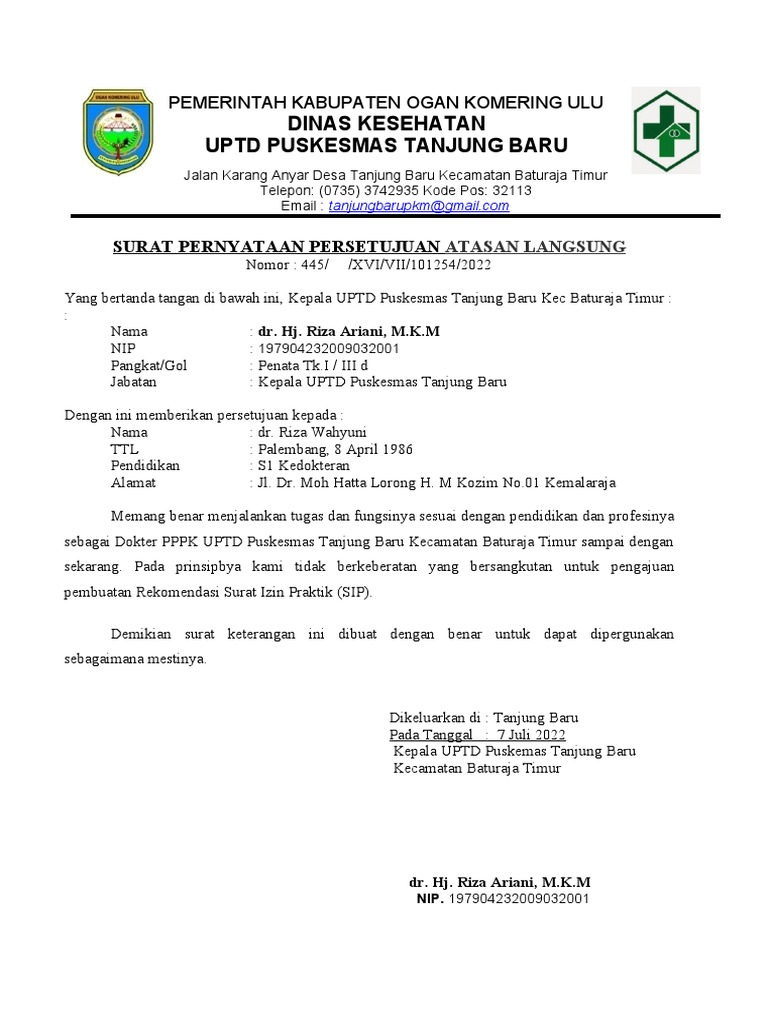 SRT Persetujuan Atasan LSG | PDF