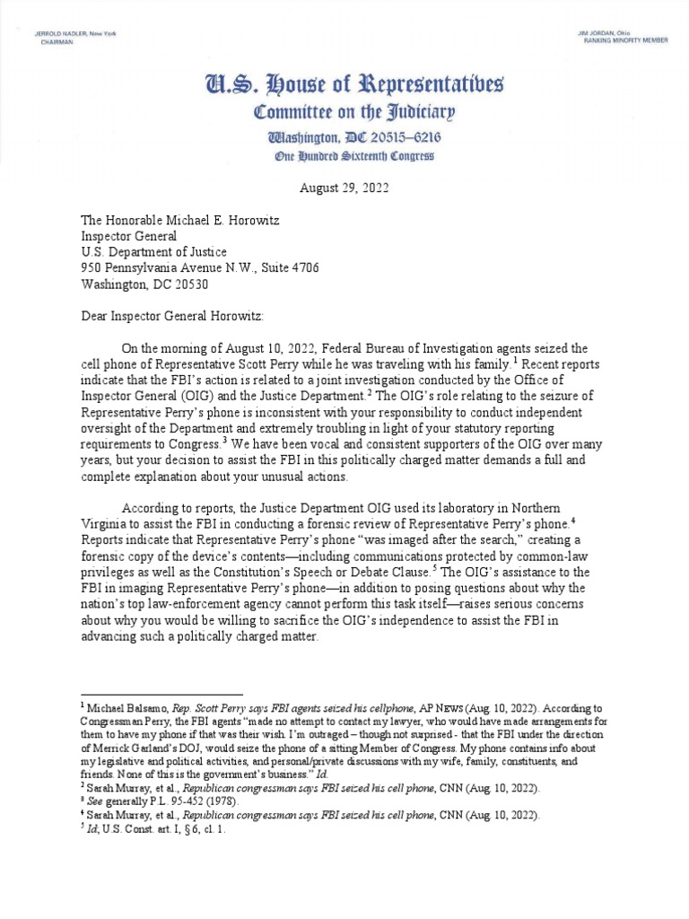 Jim Jordan Letter To Horowitz | PDF | Federal Bureau Of Investigation | American Government