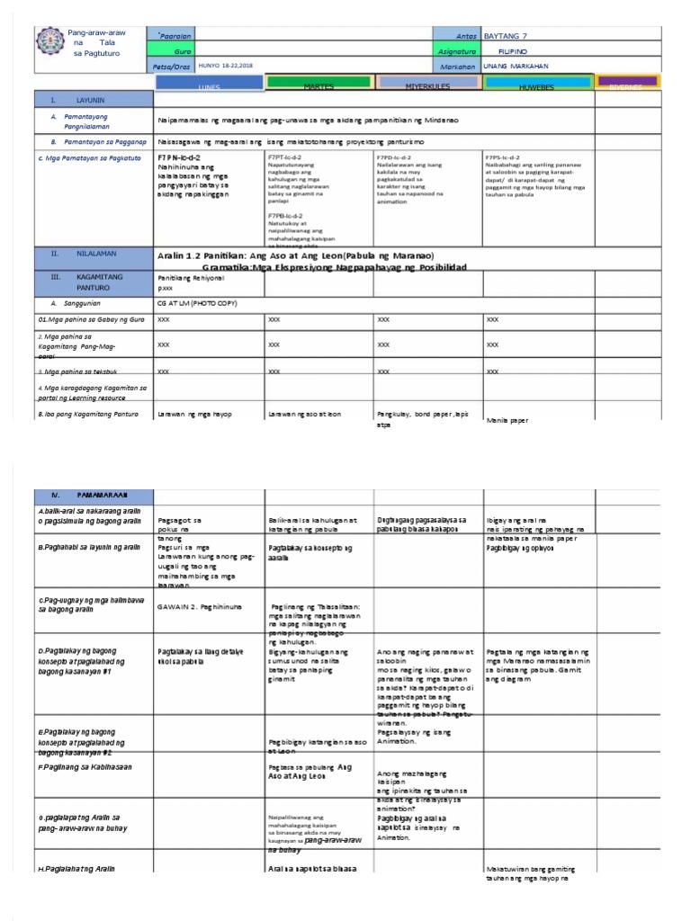 DLL Unang Markahan Grade 7 | PDF