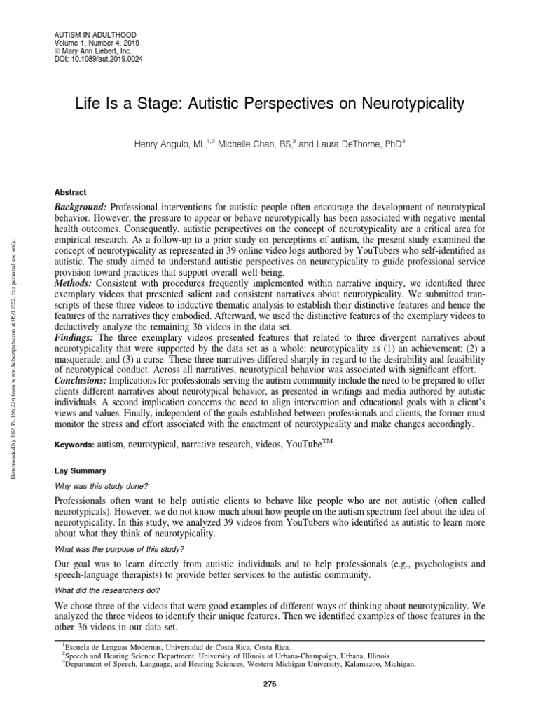 Life Is A Stage - Autistic Perspectives On Neurotypicality | PDF ...