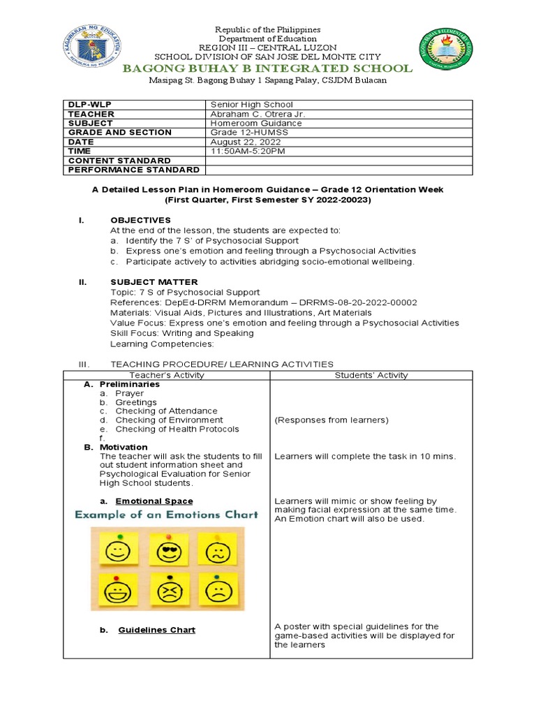Psychosocial Support Lesson Plan | PDF | Psychological Resilience ...