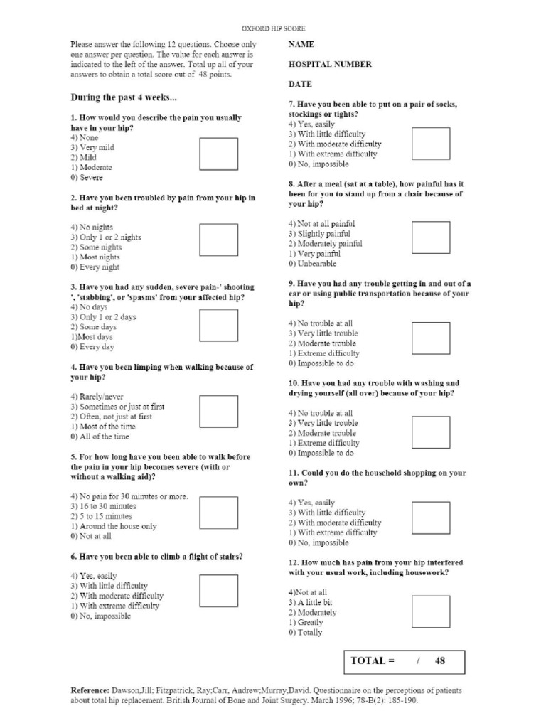 Escala Oxford Cadera | PDF