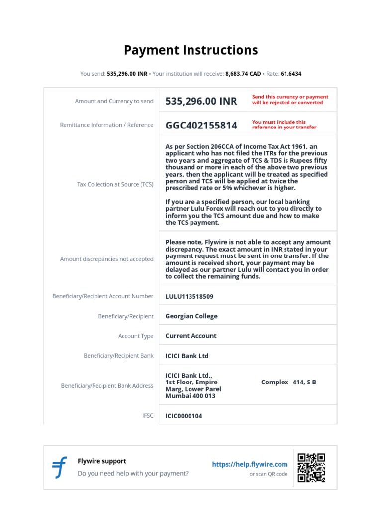 Payment Instructions: 535,296.00 INR GGC402155814 | PDF | Payments | Money Laundering