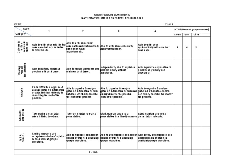 Mathematics Group Discussion Rubric | PDF | Cognitive Science | Science