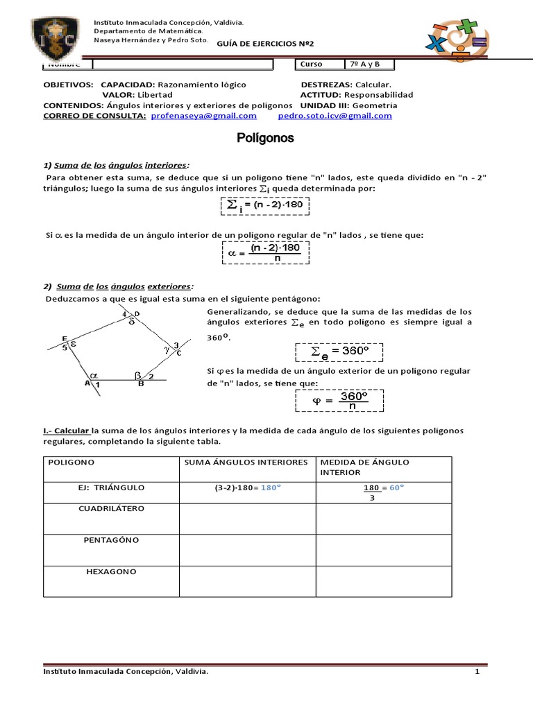 Guia 2 Ángulos en Polígonos 7 Basico | PDF | Triángulo | Geometría euclidiana
