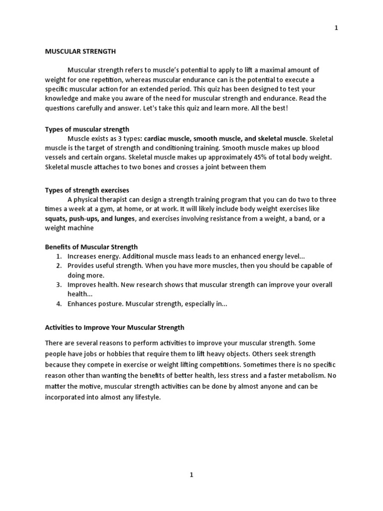 Flexibility and Muscular Strength Muscular Endurance (Handout) | PDF ...