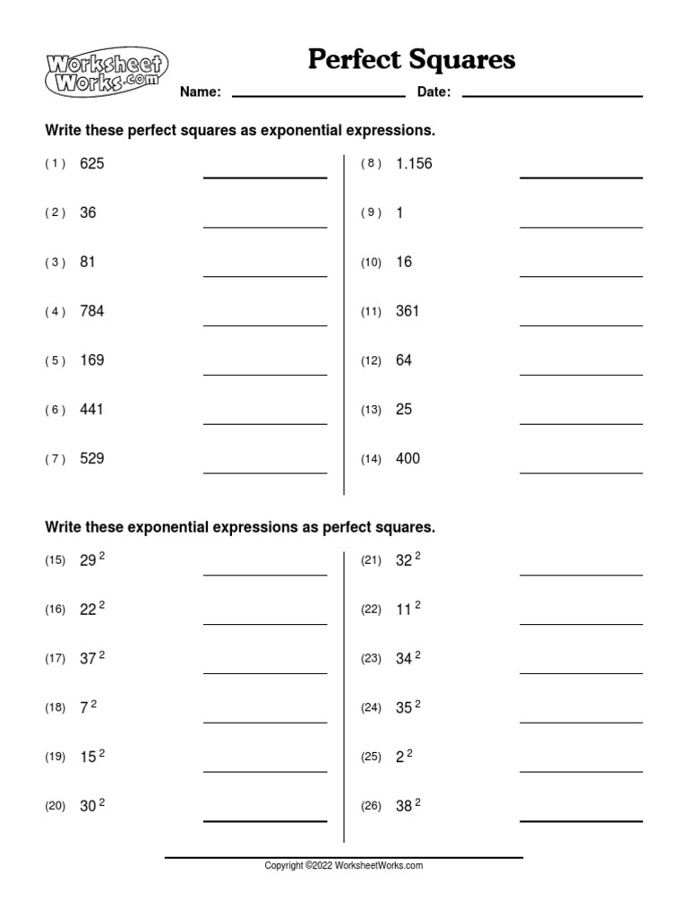 Write These Perfect Squares As Exponential Expressions | PDF