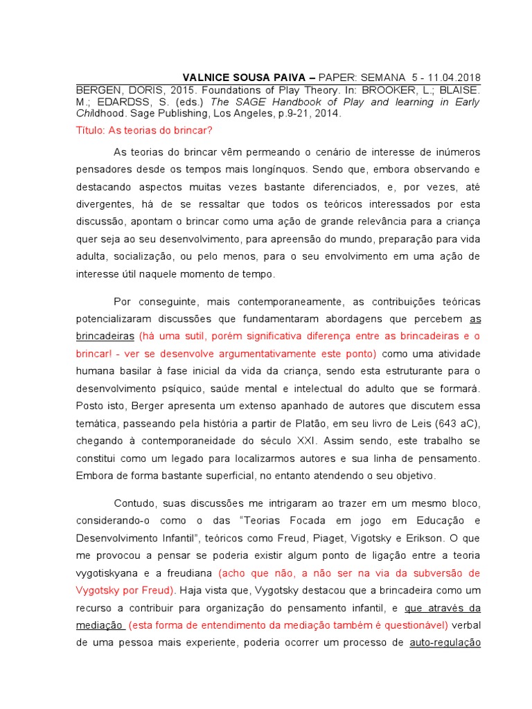 Paper Berger Por Valnice Paiva | PDF | Brinquedos | Sigmund Freud