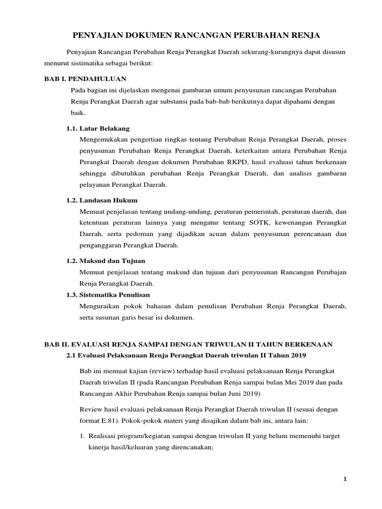Sistematika Perubahan Renja 2019 | PDF