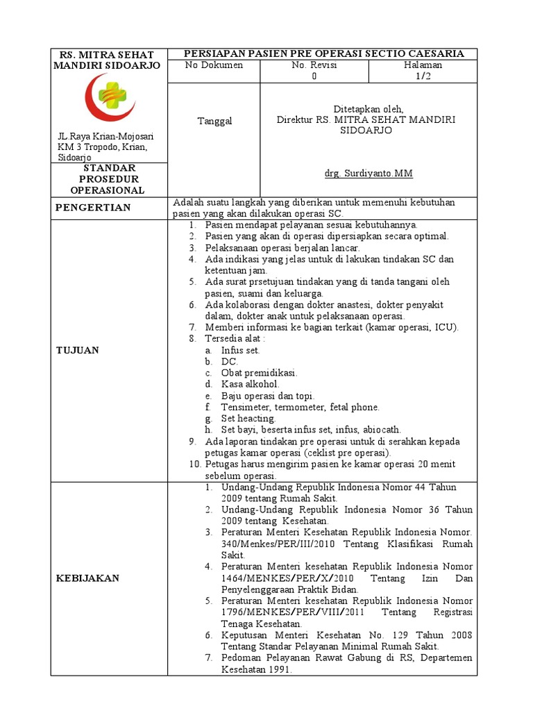 Persiapan Pasien Pre Operasi Sectio | PDF