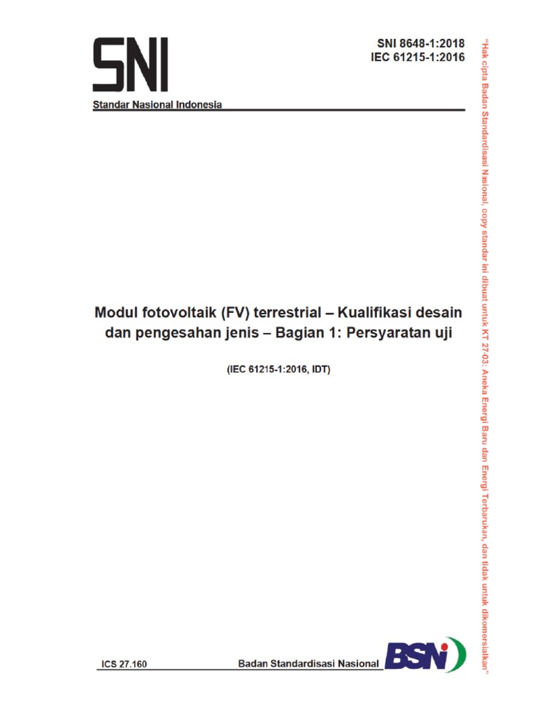 Sni 8648-1 - 2018 - Iec 61215-1 - 2016 | PDF