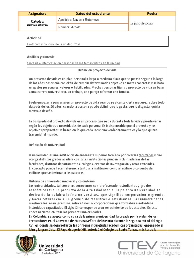 Protocolo Individual Catedra Universitaria Unidad 4 | PDF | Universidad | Titulo academico