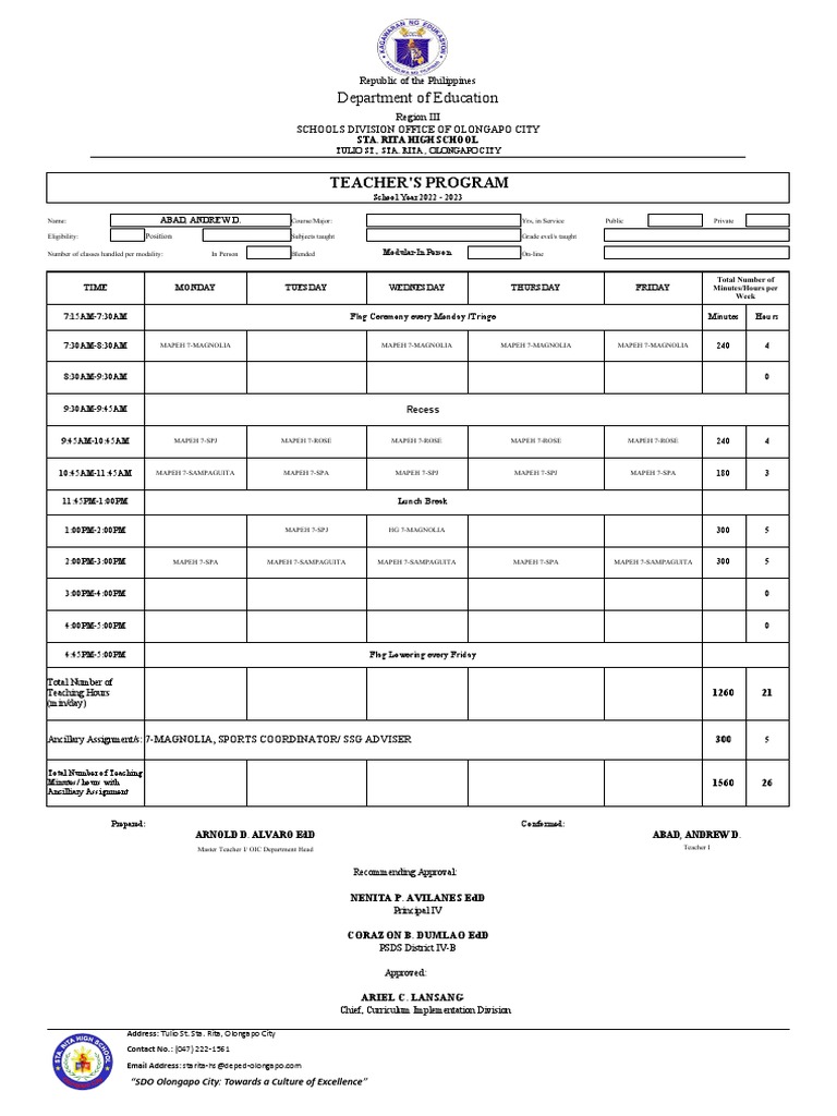 INDIVIDUAL-CLASS-PROGRAM-2022-2023-UPDATED-AUGUST-21-2022 | PDF | Philippines | Behavior ...