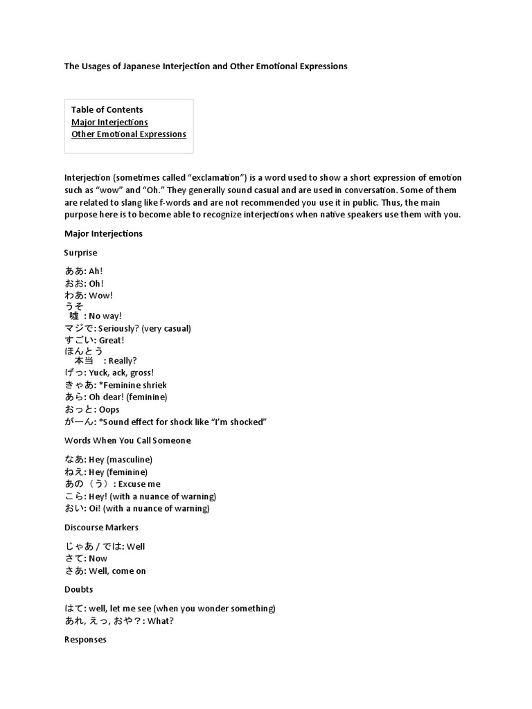 Japanese Interjections and Emotions | PDF | Language Mechanics ...