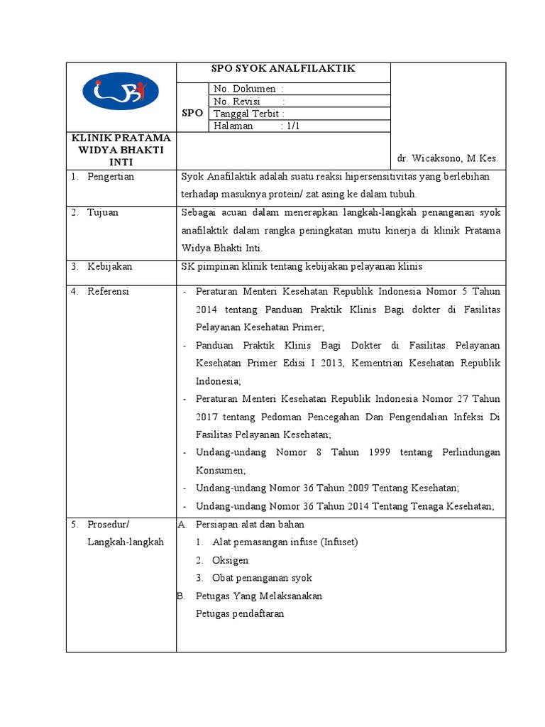 SOP Syok Anafilaktik | PDF | Sains & Matematika