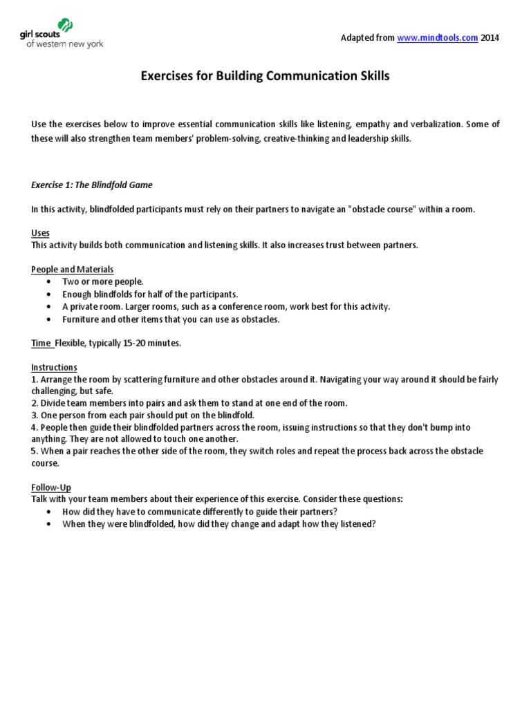 Exercises For Building Communication Skills: Exercise 1: The Blindfold ...