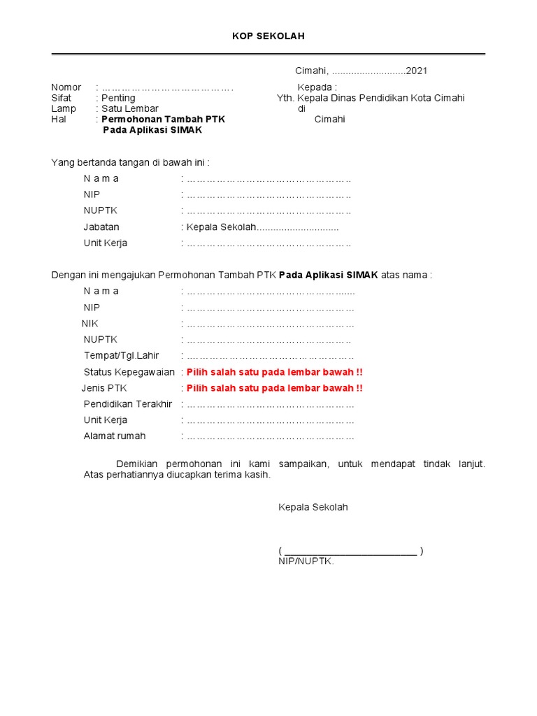 Contoh - Surat - Ajuan - Tambah - PTK - Apk - Simak-1 | PDF
