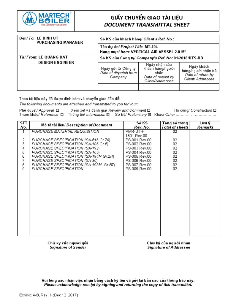 (4-B) Transmittal Sheet - Rev.1NEW1 | PDF