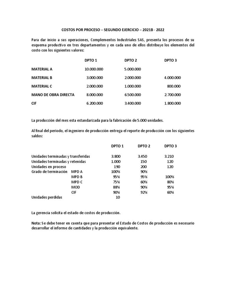 Costos Por Proceso - Tercer Ejercicio 2022 | PDF | Tecnología