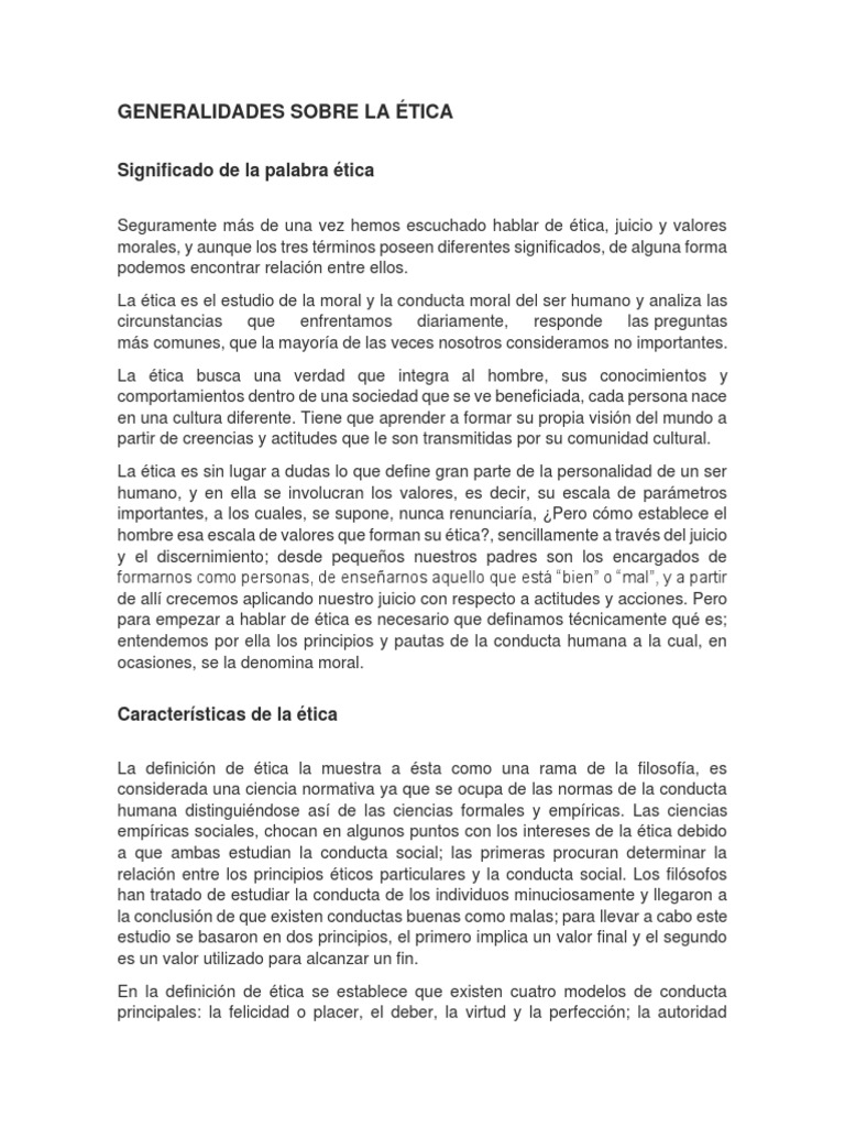 Generalidades Sobre La Ética | PDF | Moralidad | Comportamiento