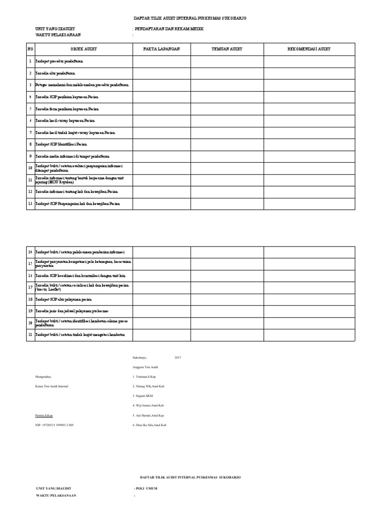 Daftar Tilik UKP SKH | PDF