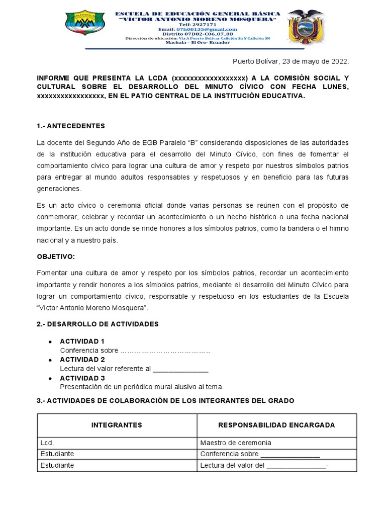Formato de Informe Del Minuto Cívico | PDF