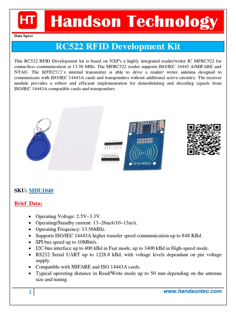 RC522 | PDF | Radio Frequency Identification | Arduino